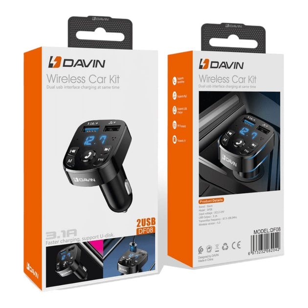 Davin DF06 Wireless Car Kit 3.1A 2USB Charger | Dohans Mobile & Tab Accessories